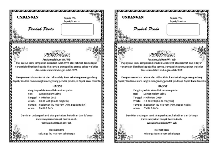 UNDANGAN Pendak Pindo Alm Pak Adis | PDF