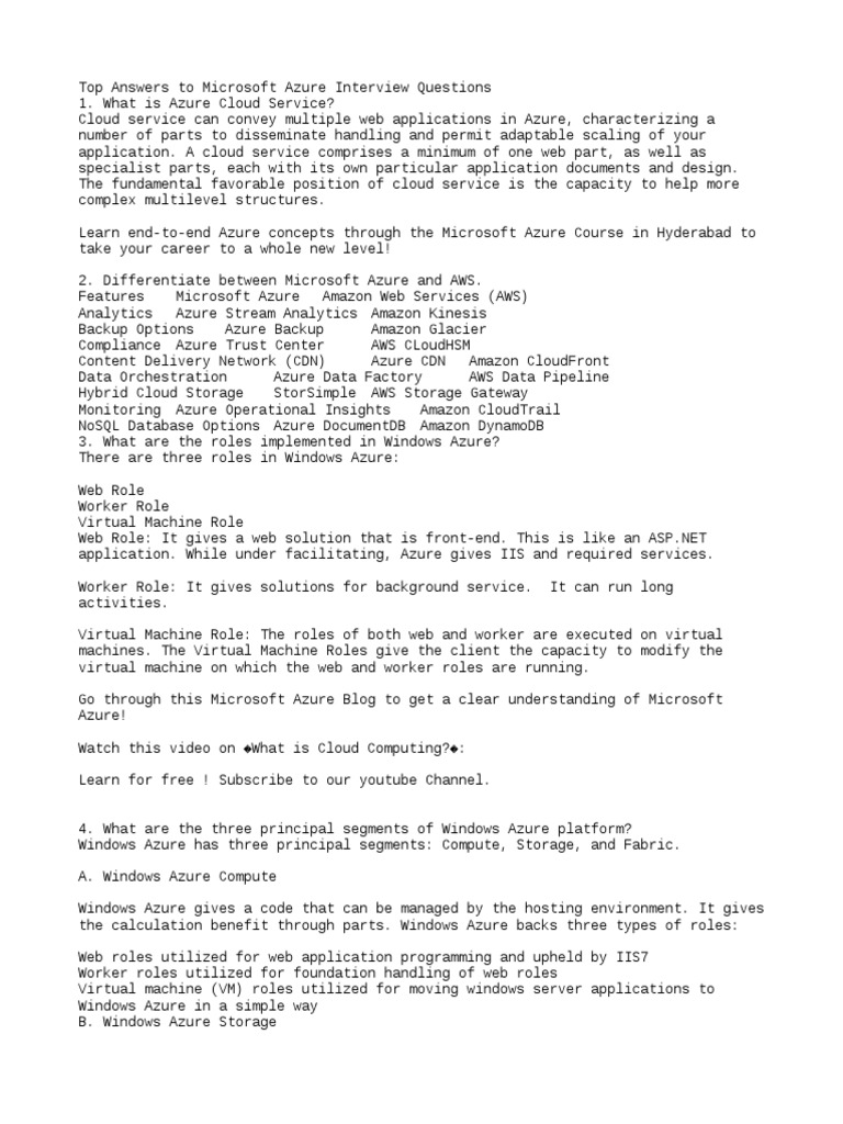 Answers To Microsoft Azure Interview Questions | PDF | Microsoft Azure ...