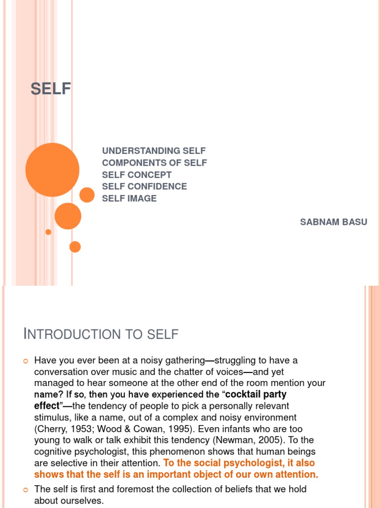 Understanding Self Components of Self Self Concept Self Confidence Self ...