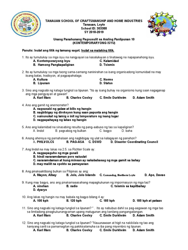 AP 10 First Quarter Test 2018 | PDF