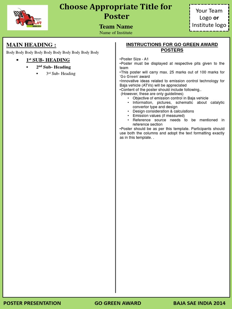 1 Sub-Heading: Instructions For Go Green Award Posters | PDF