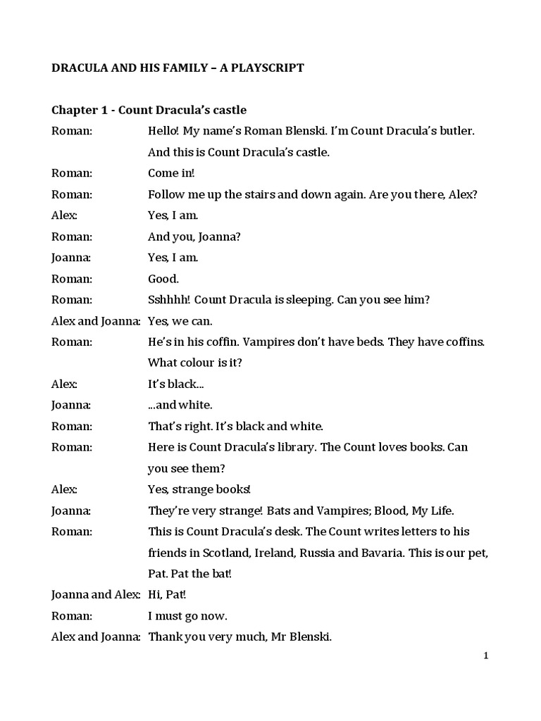 Dracula and His Family - A Playscript Chapter 1 Count Dracula's Castle ...