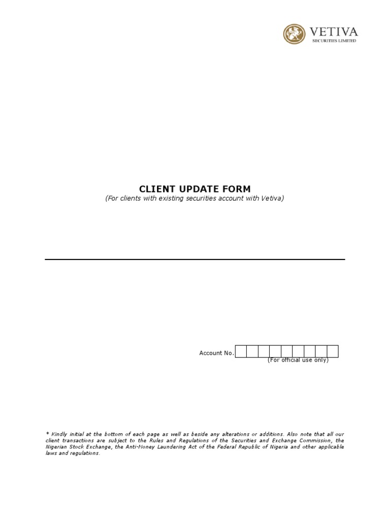 Client Update Form: (For Clients With Existing Securities Account With ...