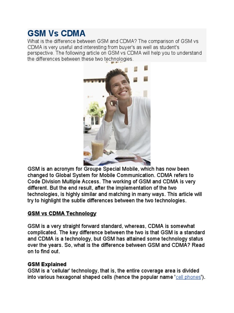 GSM vs CDMA: Key Differences Explained | PDF | Gsm | Mobile Technology