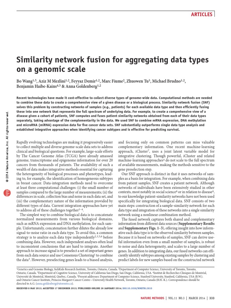 Similarity Network Fusion | PDF | Gene Expression | Cluster Analysis