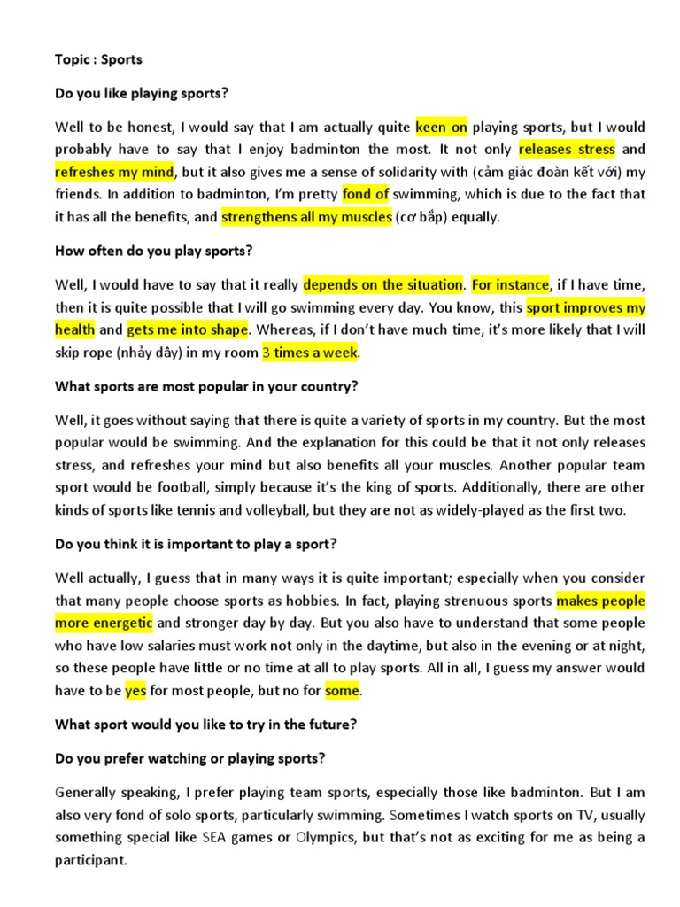 Ielts Sample Sport | PDF | Sports | Swimming