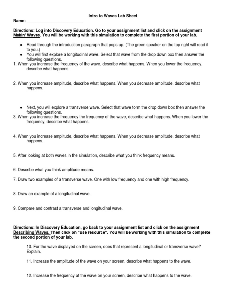 Intro To Waves Lab Sheet | PDF | Wavelength | Waves