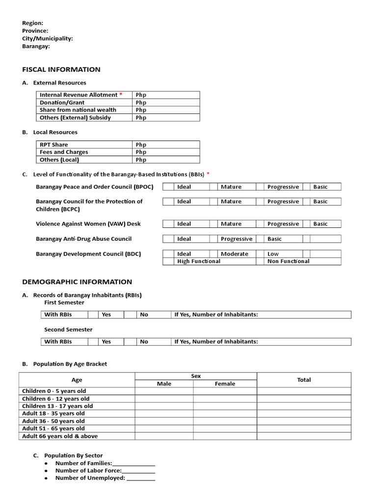 Barangay Profile From Dilg | PDF | Water | Nature
