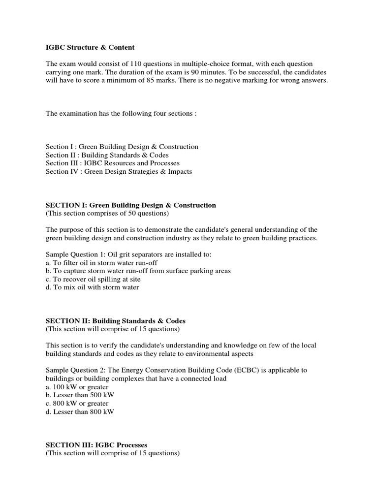IGBC Exam Structure Content | PDF | Green Building | Surface Runoff