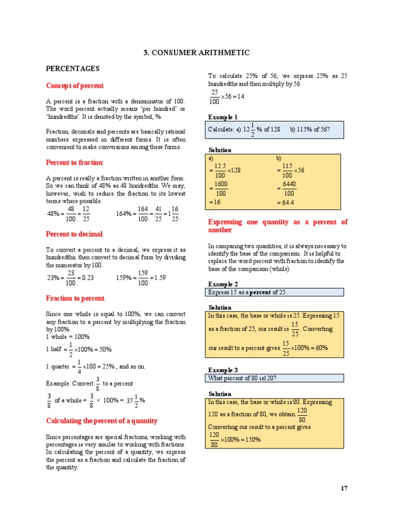 Nsumer Arithmetic Pdf Pdf Percentage Fraction Mathematics