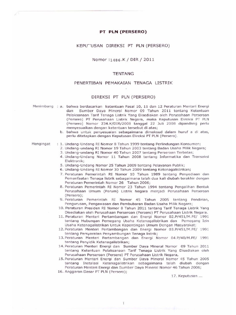 Keputusan Direksi PLN p2tl PDF | PDF
