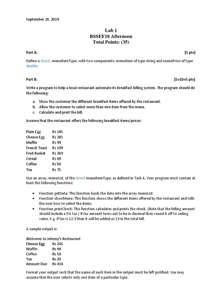 Lab 1 BSSEF18 Afternoon Total Points: (35) : Part A: (5 PTS) | PDF