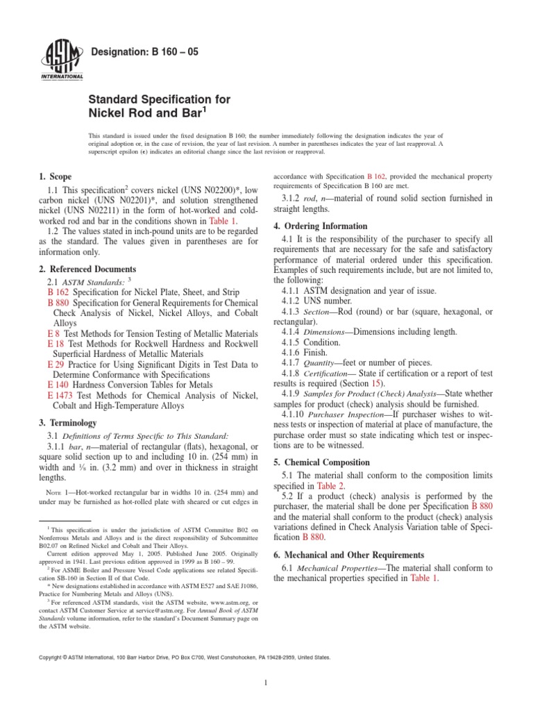 Astm b160 | PDF | Machining | Specification (Technical Standard)