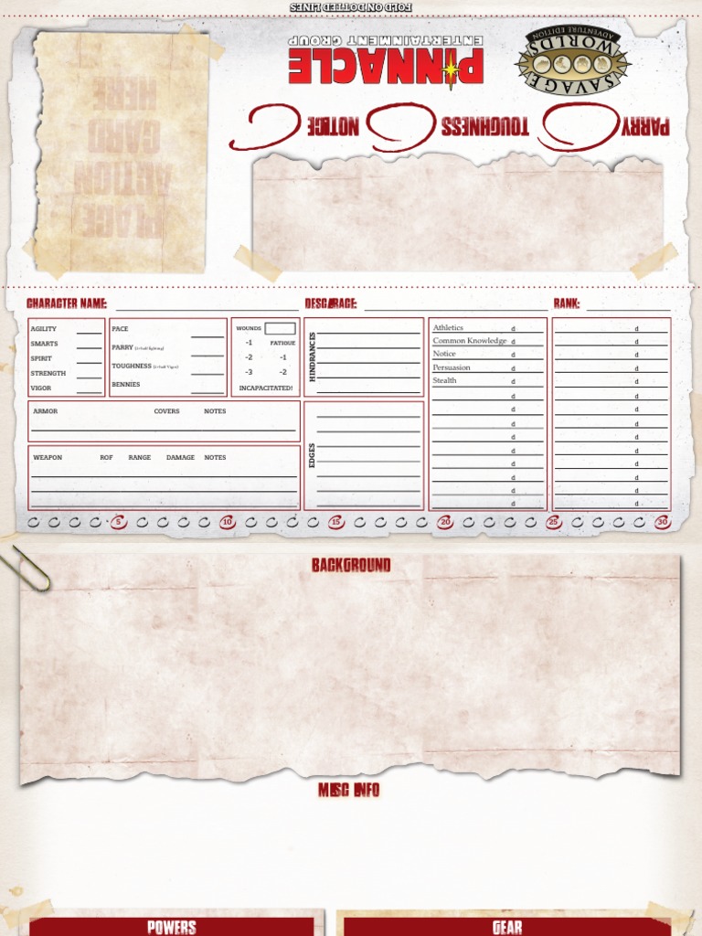 SWADE Table Tent Character Sheet | PDF | Gaming | Leisure Activities