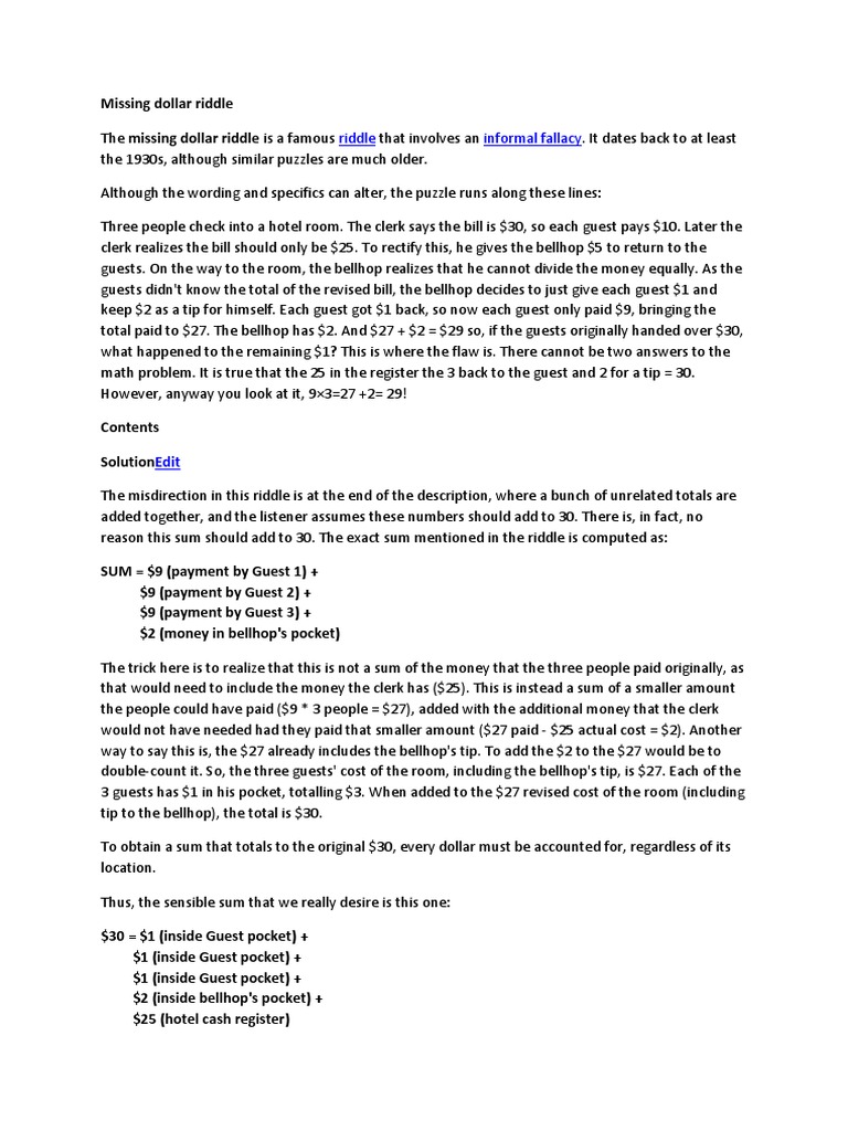 Missing Dollar Riddle | PDF | Elementary Mathematics | Geometry