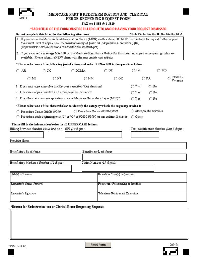 MEDICARE PART B REDETERMINATION REQUEST | PDF | Government | Business