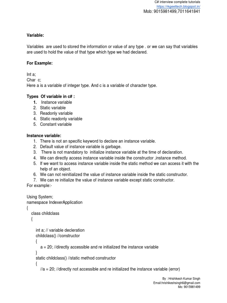 A Comprehensive Guide to Variable Types in C#: Instance Variables ...