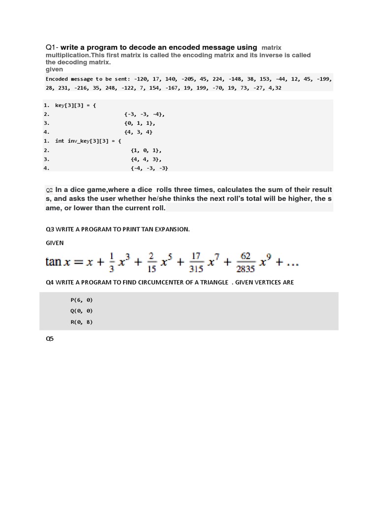 Q1-Write A Program To Decode An Encoded Message Using | PDF