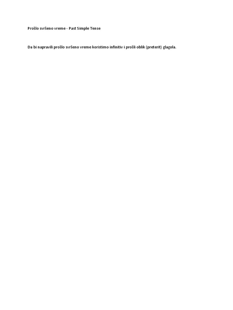 Proslo Svrseno Vrijeme Engleski Jezik | PDF