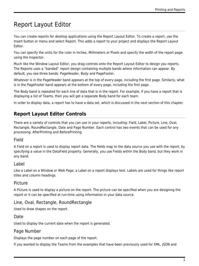 Xojo Documentation - Report Layout PDF | PDF | Page Layout | Computer Data