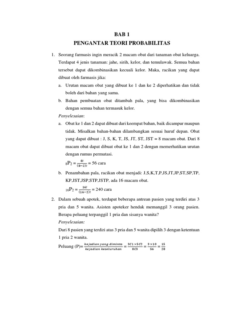 Teori Probabilitas dan Statistik Farmasi | PDF | Metode & Bahan Ajar ...