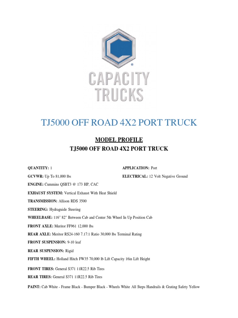 Capacity Specs TJ5000 | PDF | Truck | Suspension (Vehicle)