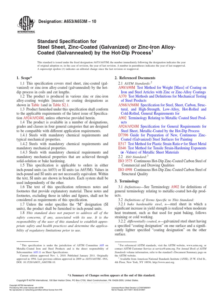 Astm 653 | PDF | Sets Of Chemical Elements | Materials