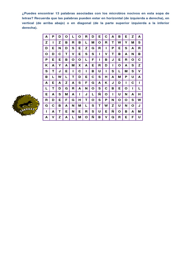Puedes Encontrar 13 Palabras Asociadas Con Los Microbios Nocivos en ...