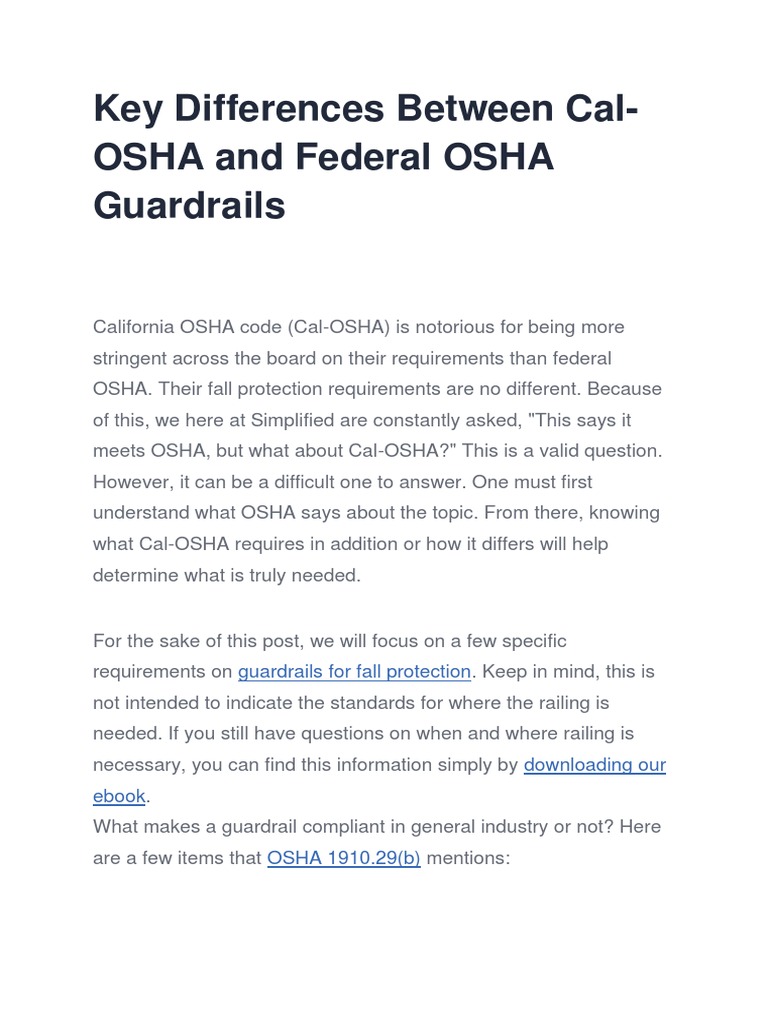 Key Differences in Guardrail Requirements Between Cal-OSHA and Federal ...