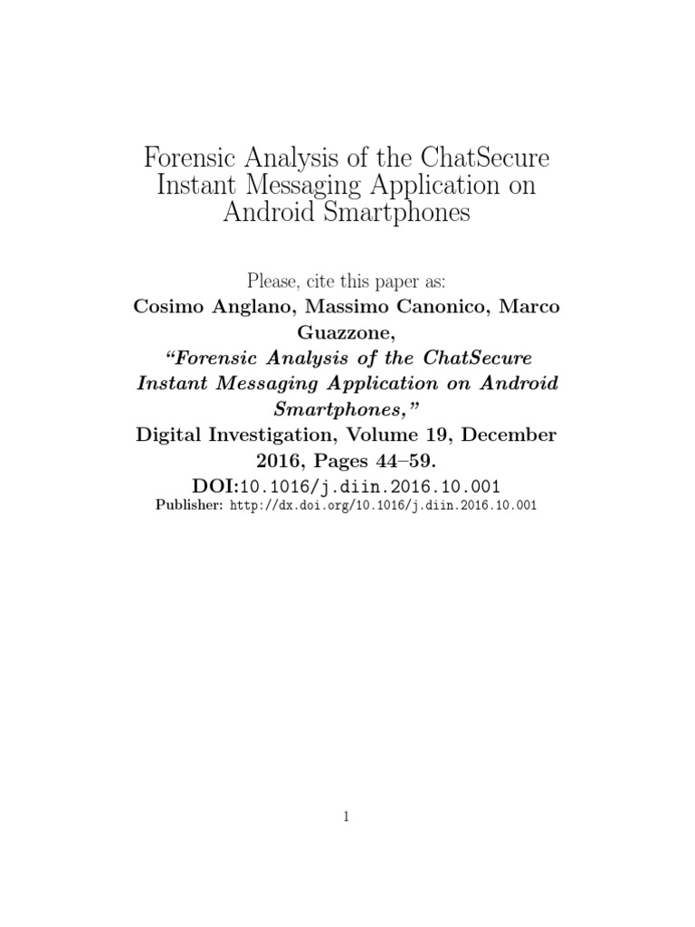 Forensic Analysis of The ChatSecure Inst | PDF | Instant Messaging | Android (Operating System)
