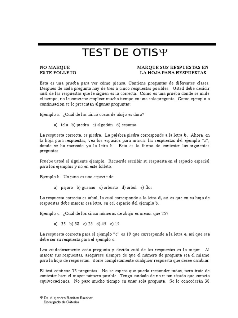 Instrucciones para el Test de Otis | PDF | Naturaleza