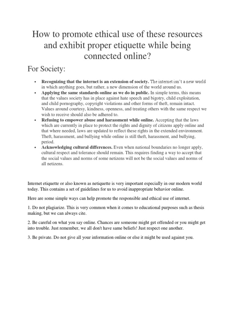 How To Promote Ethical Use of These Resources and Exhibit Proper ...