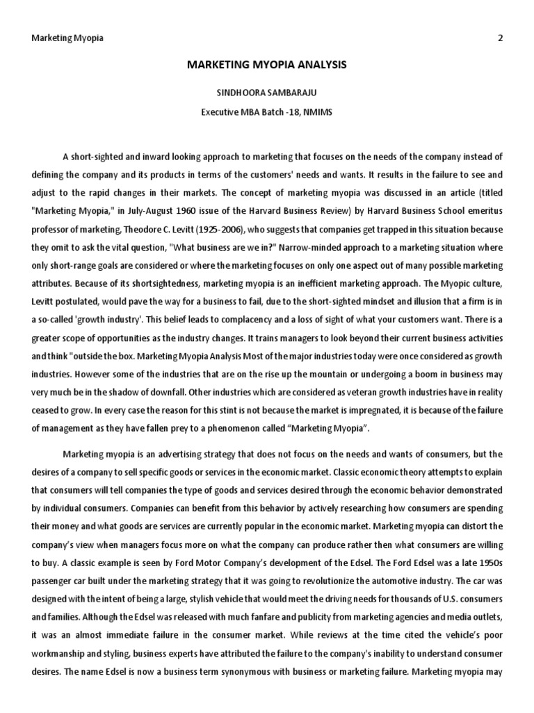 Marketing Myopia Analysis | PDF | Marketing | Market (Economics)