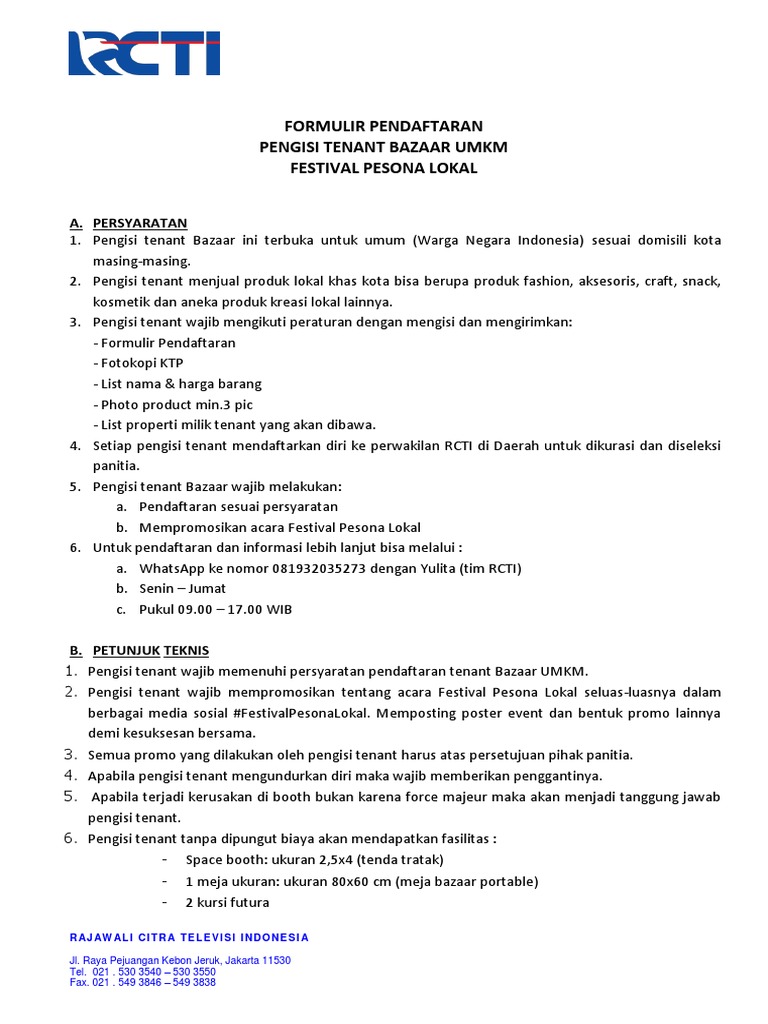 Pendaftaran Tenant Bazaar UMKM 2023 | PDF