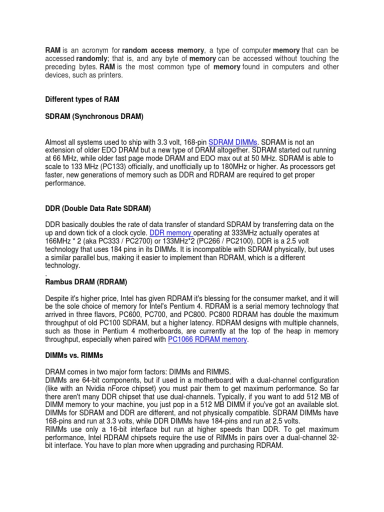 Different Types of RAM SDRAM (Synchronous DRAM) | PDF | Dynamic Random ...