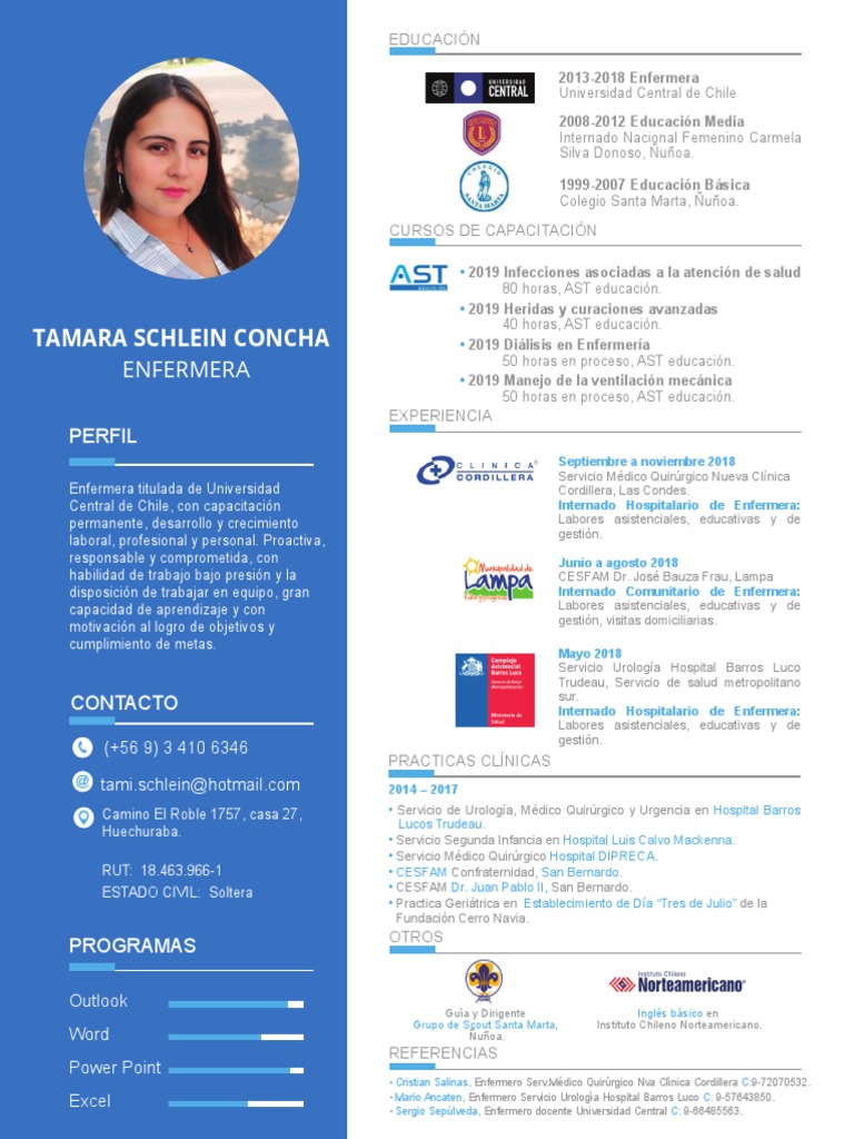 CV Tamara Schlein C 1559320038 | PDF | Enfermería | Hospital