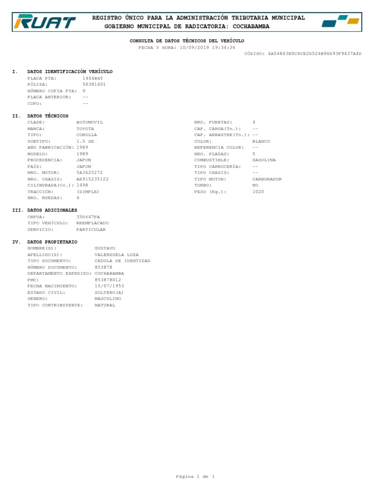 Formulario Ruat | PDF