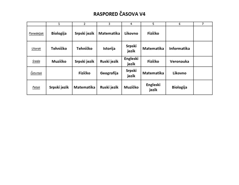 Raspored Casova | PDF