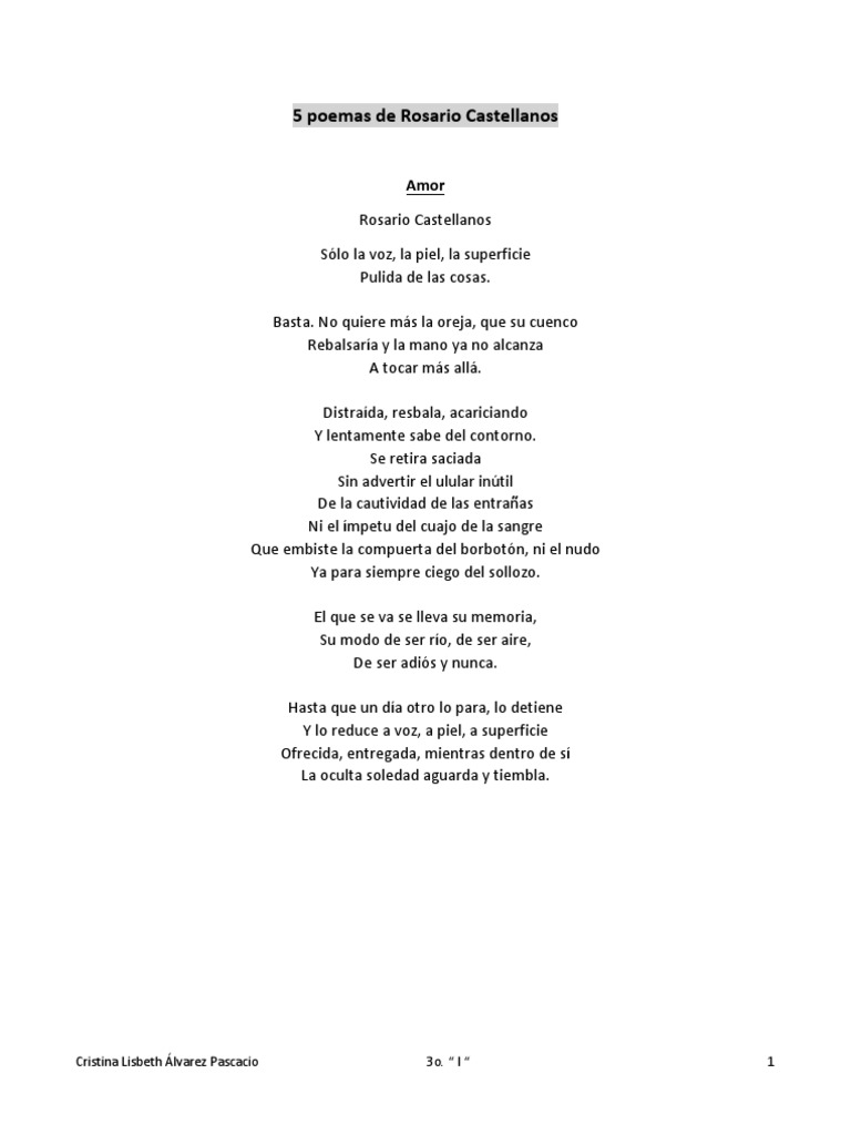 5 Poemas de Rosario Castellanos | PDF | Naturaleza