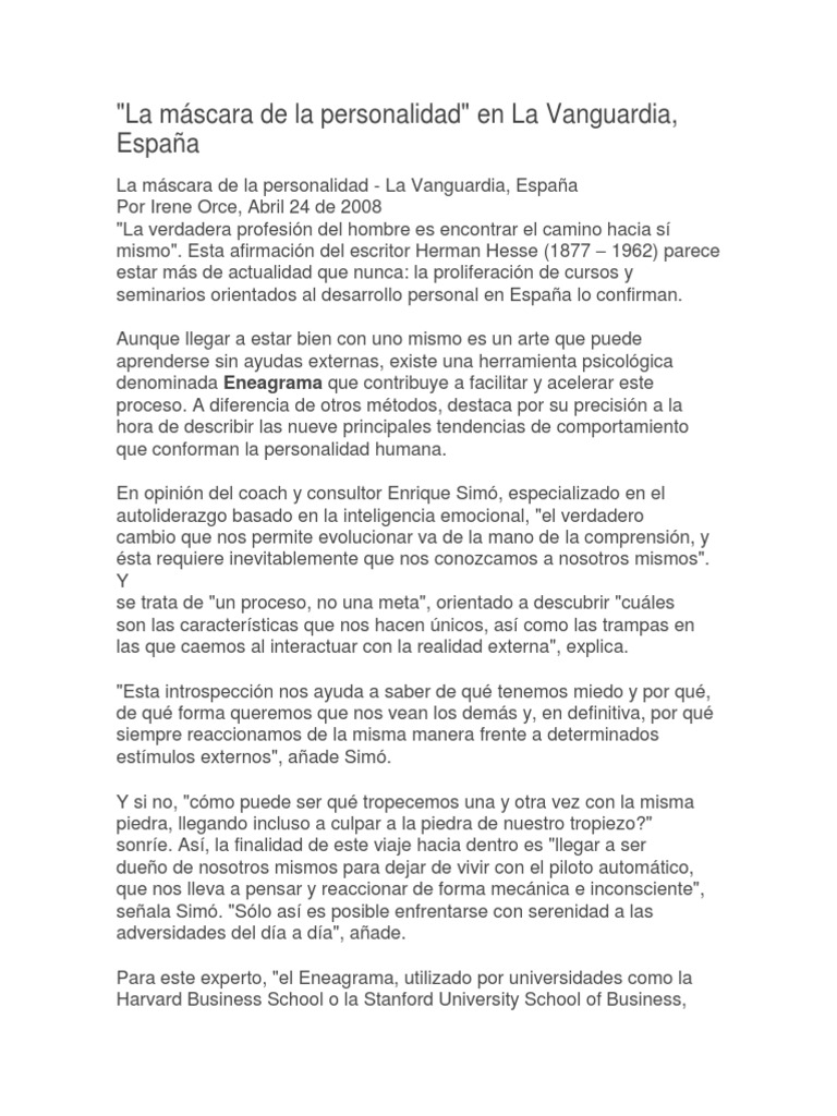 La máscara de la personalidad | PDF | Eneagrama de la personalidad ...