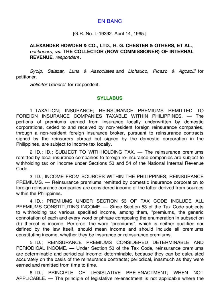 Alexander Howden & Co., LTD., H. G. Chester & Others, Et Al., REVENUE ...