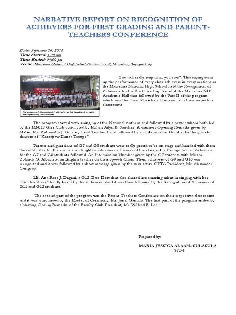 Recognition of Achievers For First Grading and Parent-Teachers ...