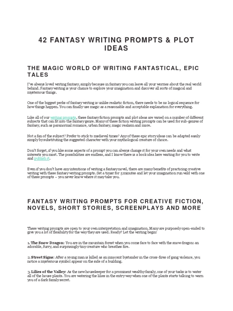 42 Fantasy Writing Prompts & Plot Ideas | PDF | Fantasy | Romance Novels
