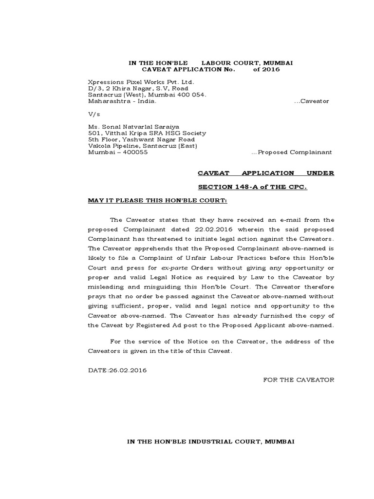 Notice of Caveat Regarding Potential Legal Action | PDF | Ex Parte ...