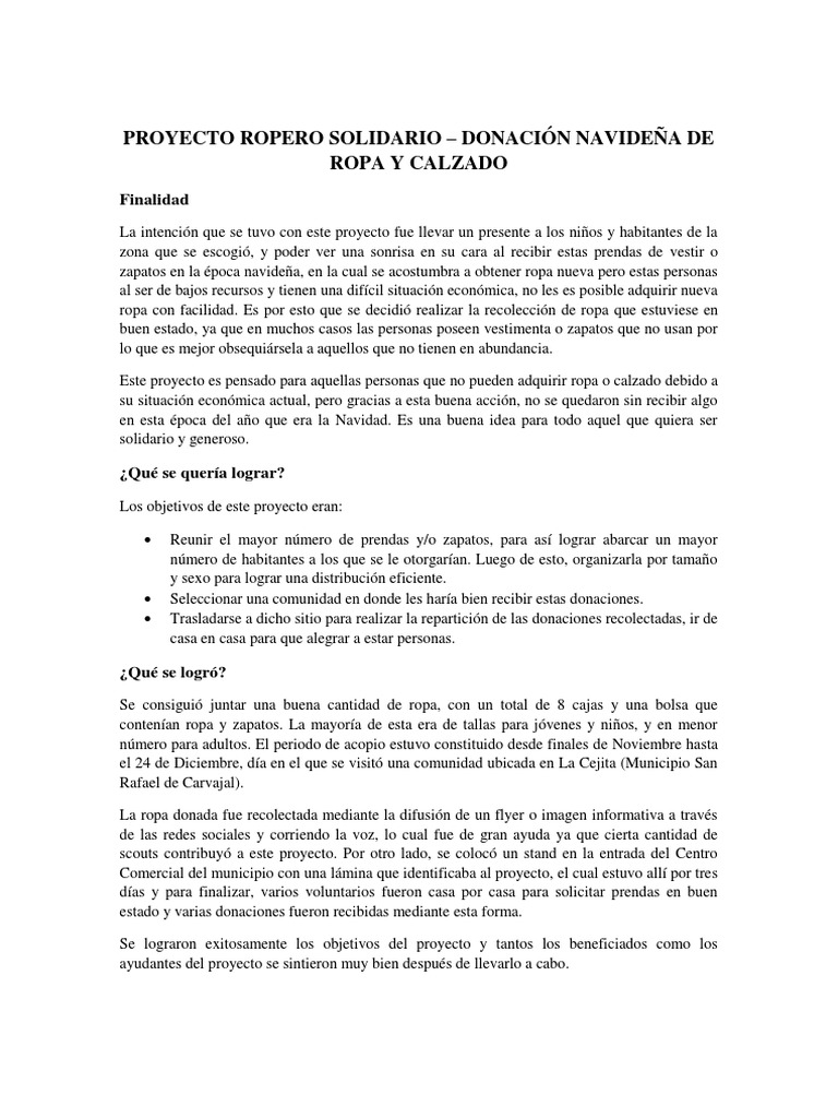 PROYECTO ROPERO SOLIDARIO - Recoleccion Navideña de Ropa y Calzado | PDF | Ropa | Navidad