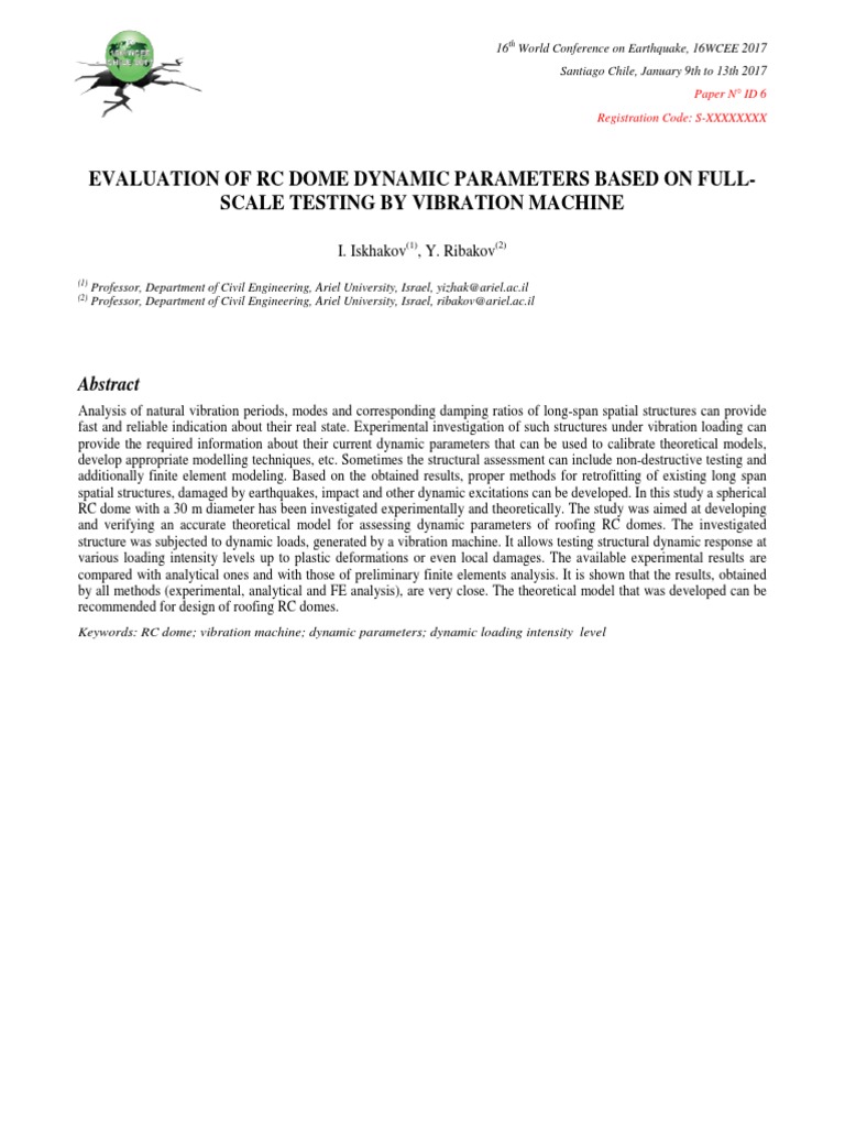Evaluation of RC Dome Dynamic Parameters Based On Full Scale Testing ...
