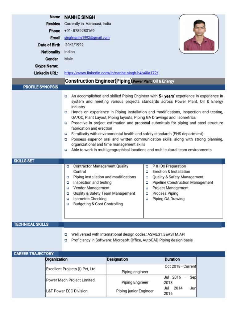 Piping Engineer Resume - Nanhe Singh | PDF