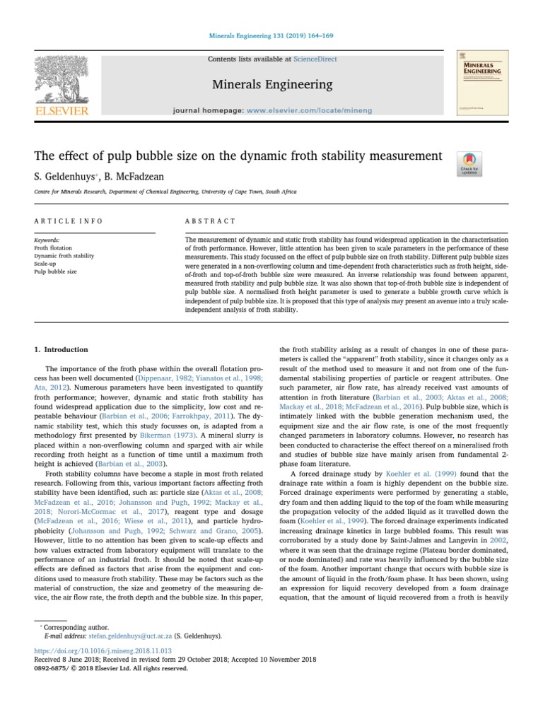 The Effect of Pulp Bubble Size On The Dynamic Froth Stability ...