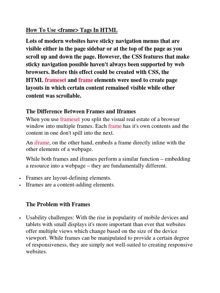 Frames in Javascript | PDF | Html Element | Html