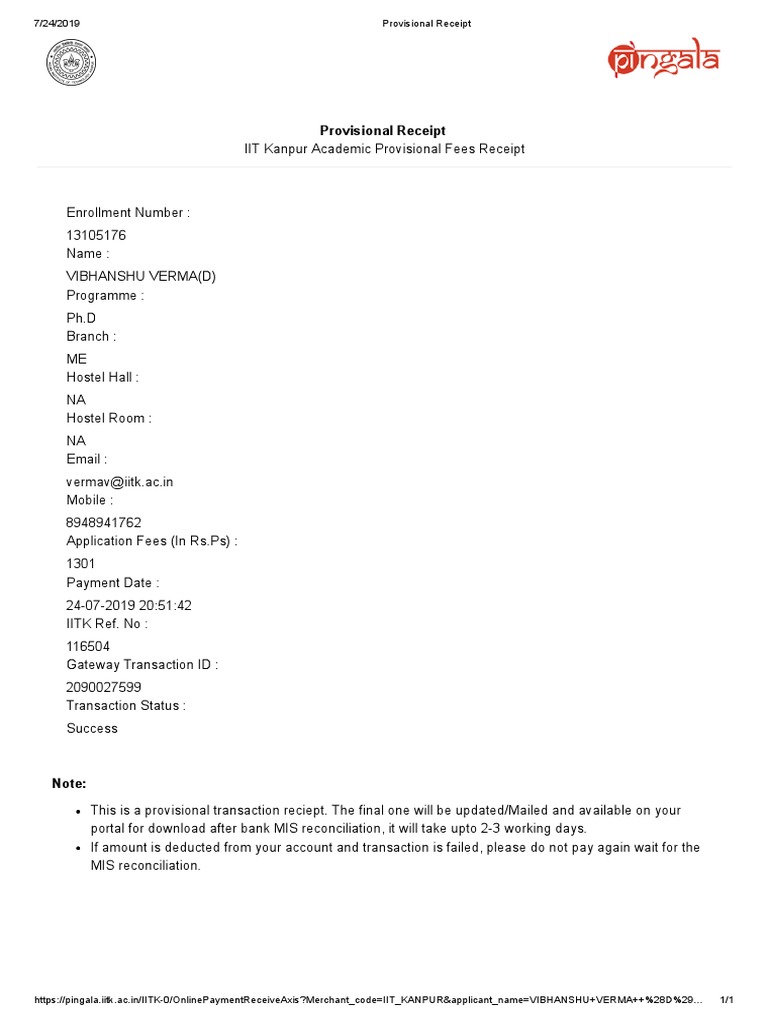 Provisional Receipt 2019 20 I | PDF | Receipt | Financial Technology